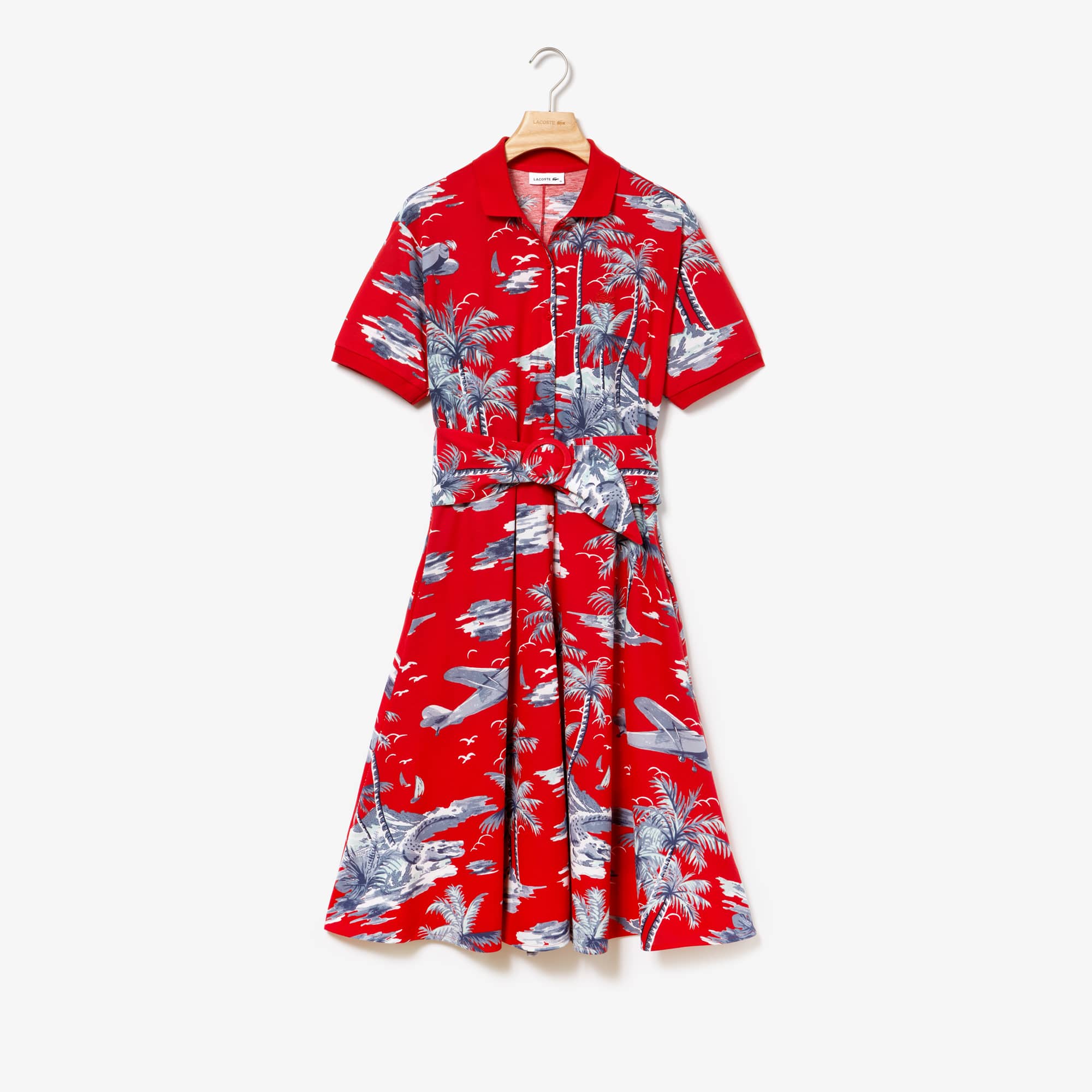 Vestido polo entallado con estampado hawaiiano en piqué de algodón para ...