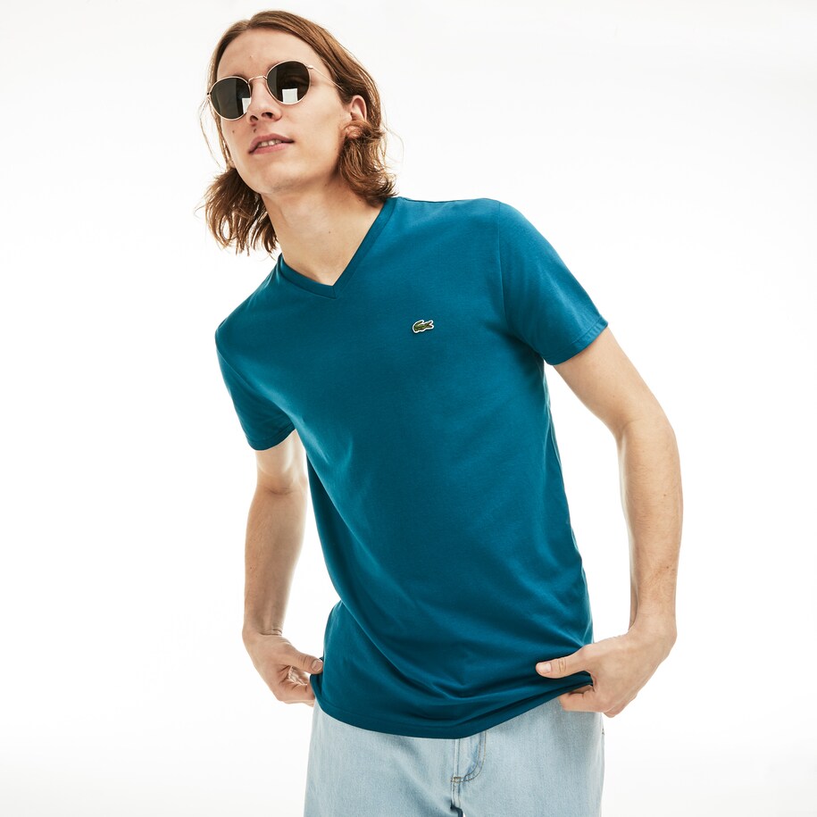 Mens V Neck Pima Cotton T Shirt Lacoste
