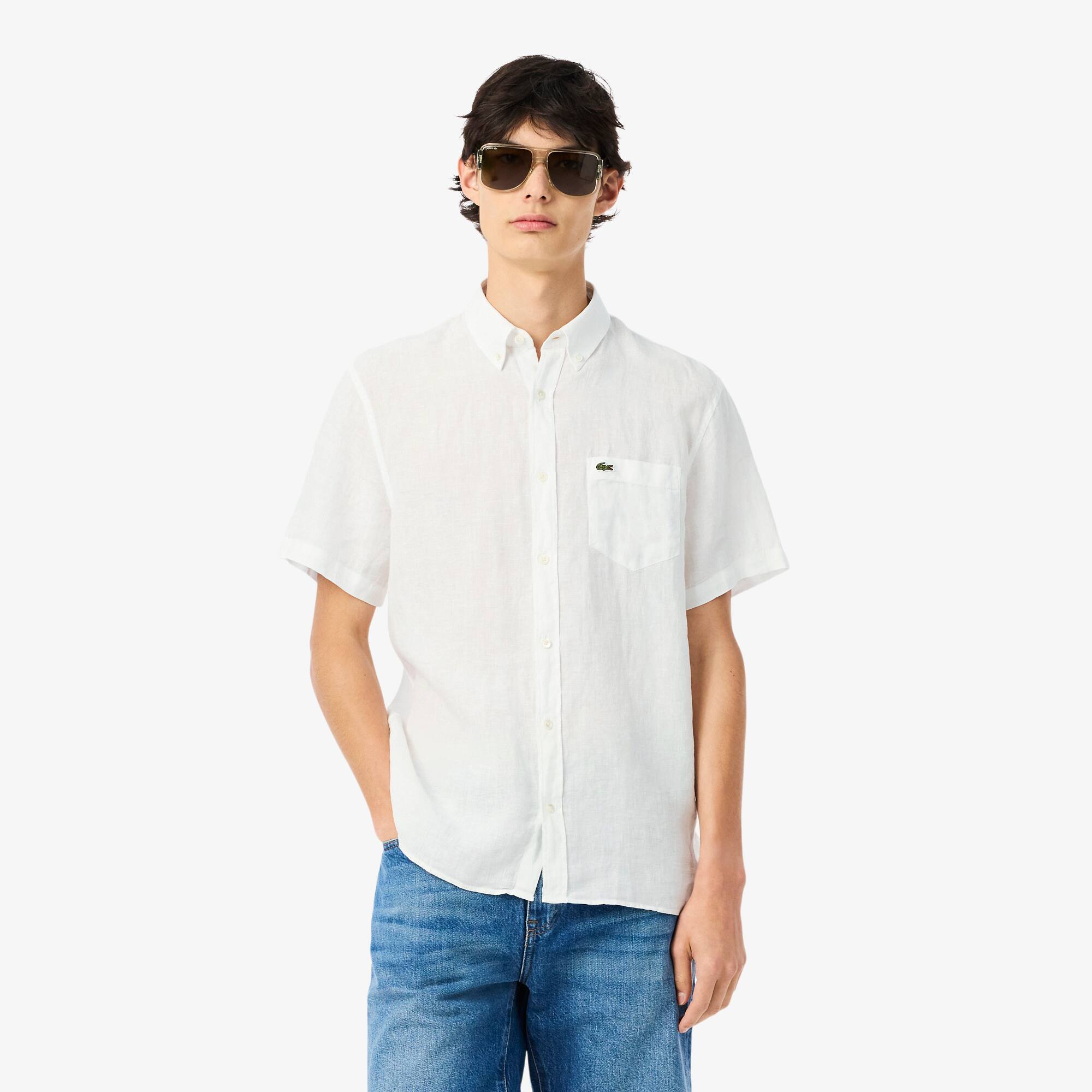 Men s Short Sleeve Linen Shirt Button Down Shirts New In 2025 Lacoste