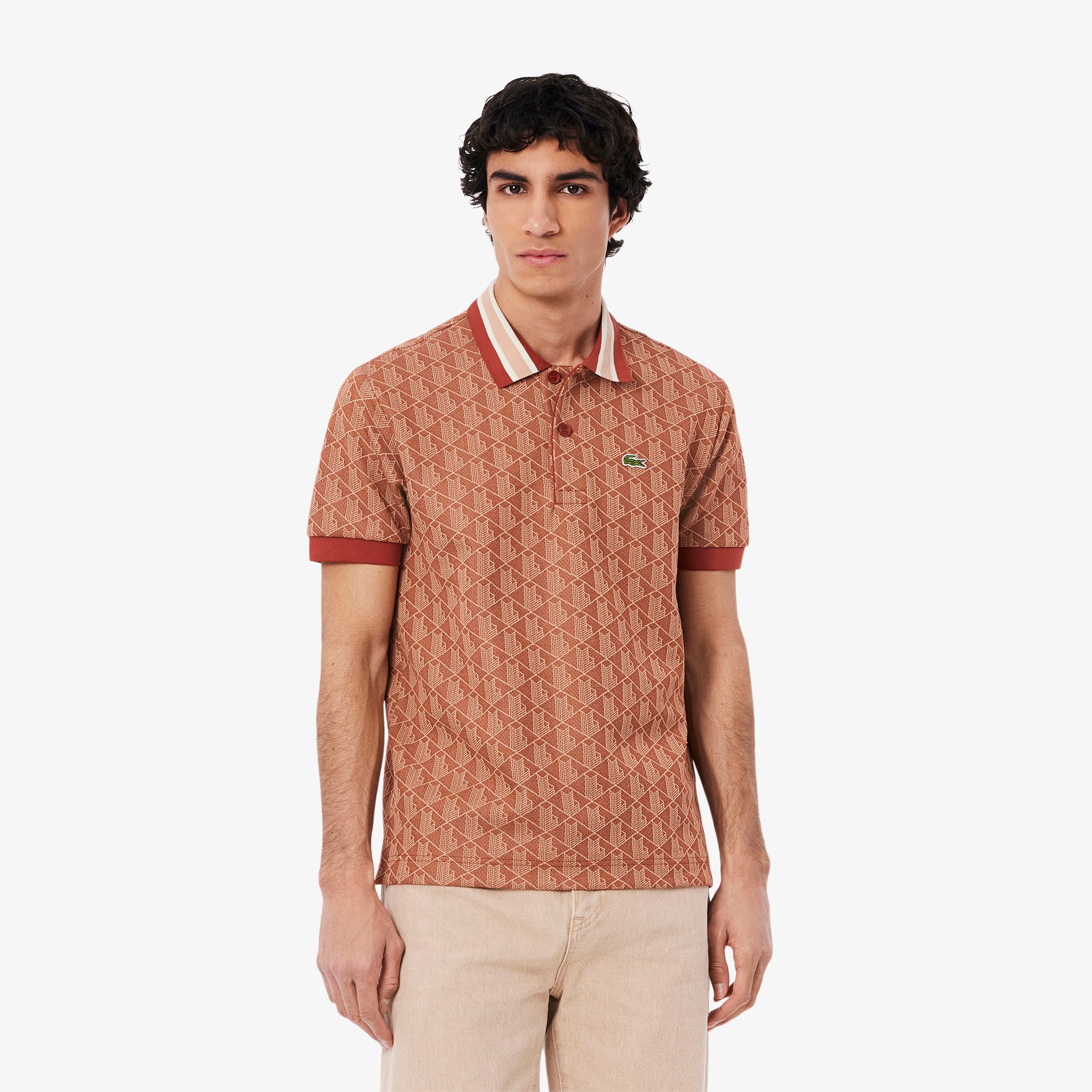 Lacoste Monogram-jacquard Polo Shirt In Orange | ModeSens