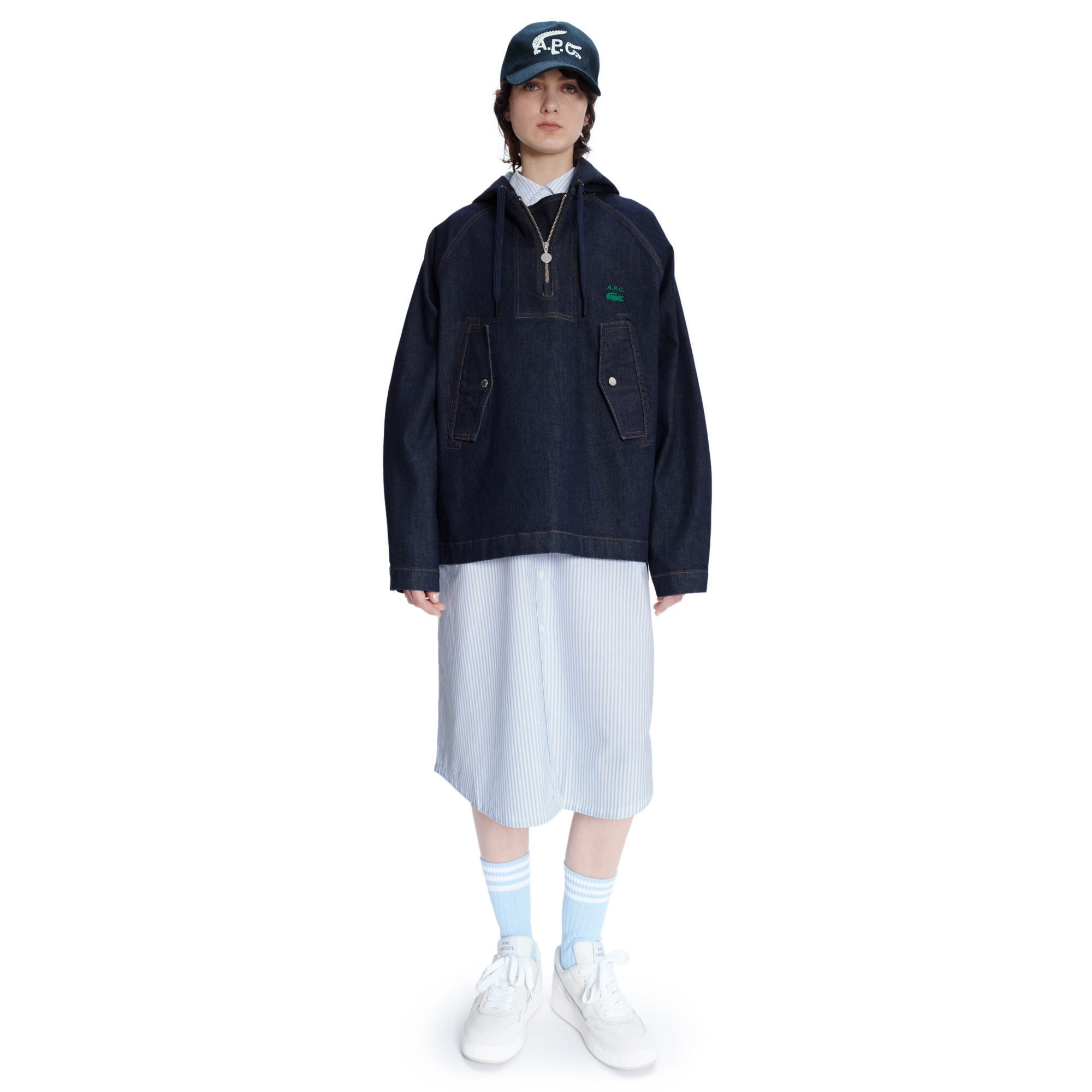 Unisex Lacoste x A.P.C. Hooded Cotton Denim Jacket - Jackets & Coats ...